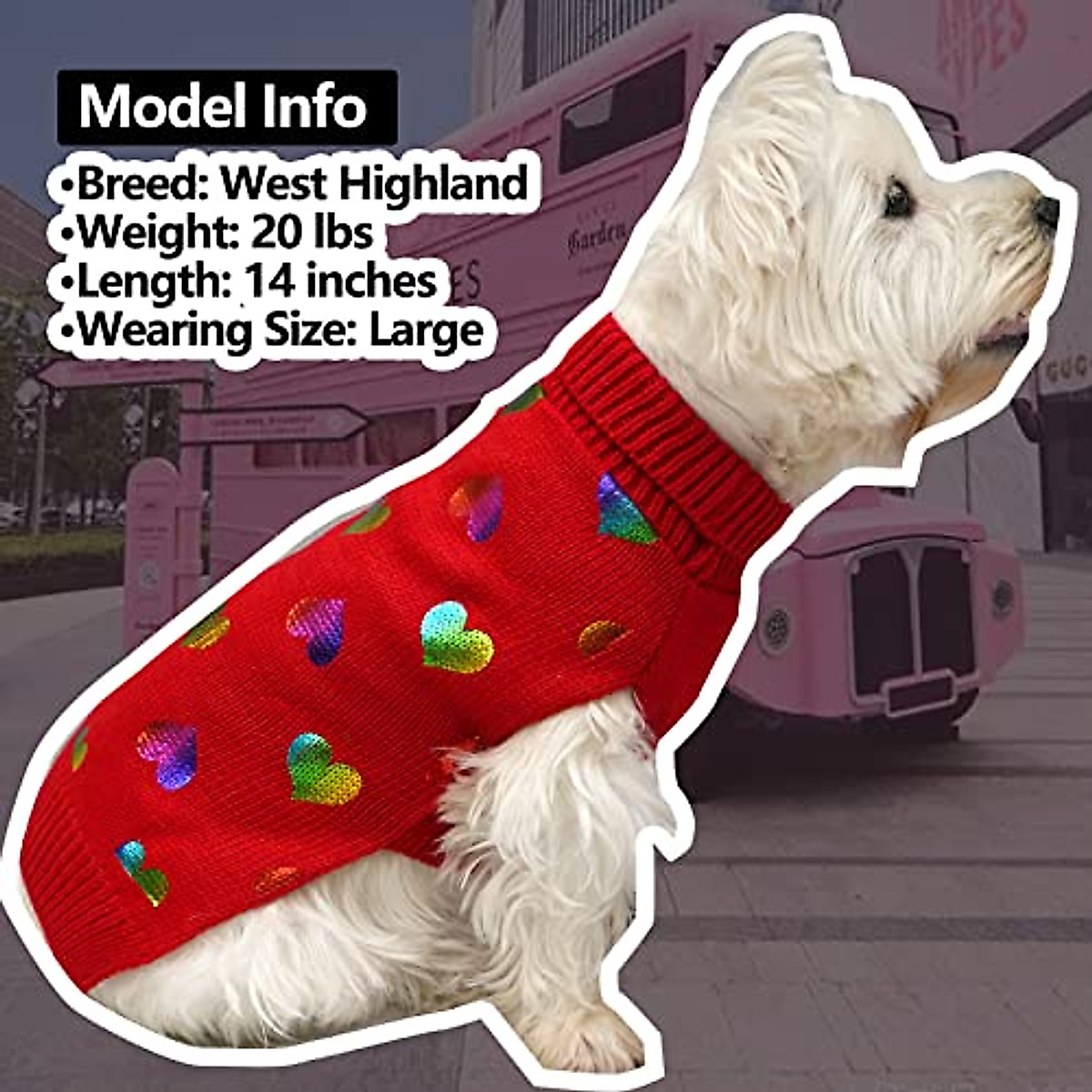 KYEESE Valentines Day Dog Sweaters Colorful Radiant Printing Love Design with Leash Hole Pet Sweater Pet Clothes,XL