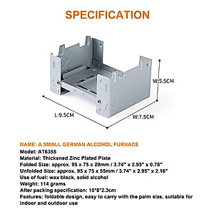 Folding Stove, 95 x 75mm Solid Fuel Camping Portable Stove for Outdoor Cooking Backpacking Emergency Stove For Indoor Use Fuel Tablets Wood Burning Camp Stove
