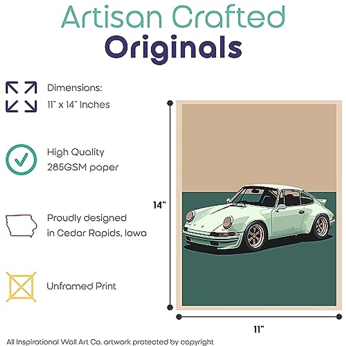 Inspirational Wall Art Co. - White | Porsche Car Poster - Car Posters for Boys Room - Car Wall Decor - Car Room Decor - Car Posters for Men | 11x14 Inches Unframed