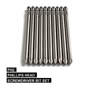 VESTTIO Phillips Cross Slot PH2#2 Long Screwdriver Bit Set 10PCS 1/4 Inch Hex Shank 6 Inch/150 mm Length S2 Steel with Magnetic for Power Screwdriver Drill Impact Driver