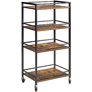 IBUYKE Industrial Bar Carts, Kitchen Storage Serving Cart, Mobile Kitchen Shelf，4 Tier Storage Cart for Bath, Kitchen, Bedroom, Living Room Rustic Brown and Black TMJ419H