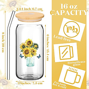 Karenhi Friend Gifts for Girls Women Friendship Gifts Birthday Gifts Sunflower Iced Coffee Cup Daisy Cup 16 Oz Can Coffee Glass with Bamboo Lids and Straw Thank You Gifts(Butterfly Style)
