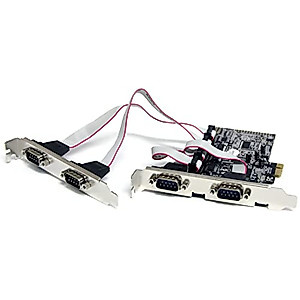 StarTech.com 4 Port Native PCI Express RS232 Serial Adapter Card with 16550 UART - Low Profile Serial Card (PEX4S553), Green