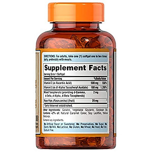 Puritans Pride Vitmain C 500 mg & E 180 mg with Rose Hips for Immune & Antioxidant Support by Puritan's Pe for Healthy Skin and Immune System Support, 100 Softgels