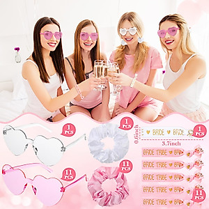 Kanayu 12 Sets Bachelorette Party Decorations Bachelorette Sunglasses Satin Bridesmaid Scrunchies Wristbands for Bridesmaids (Pink, White)