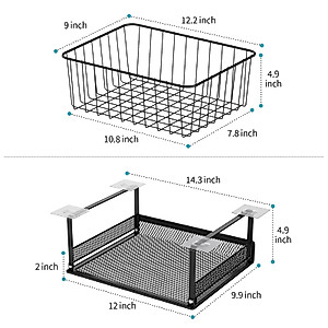iSPECLE 4 Pack Cabinet Baskets - 2 Pack Under Shelf Baskets and 2 Pack Wire Baskets Add Storage Space, Easily Install with Adhesive for 15" and 30" Upper Cabinet, Wire Storage Basket Easy to Get Items