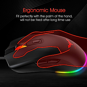 Havit RGB Gaming Mouse Wired PC Gaming Mice with 7 Color Backlight, 6 Buttons, Up to 6400 D P I Computer USB Mouses for Desktop Laptop Gamer & Work (Renewed)