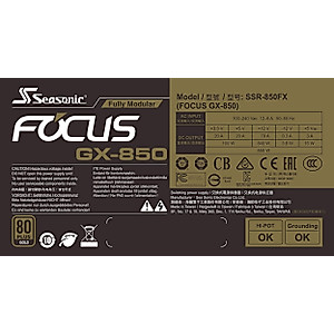 Seasonic FOCUS GX-850 - 850W - 80+ Gold - Full-Modular - ATX Form Factor - Low Noise - Premium Japanese Capacitor - 10 Year Warranty - Nvidia RTX 30/40 Super & AMD GPU Compatible (Ref. SSR-850FX)