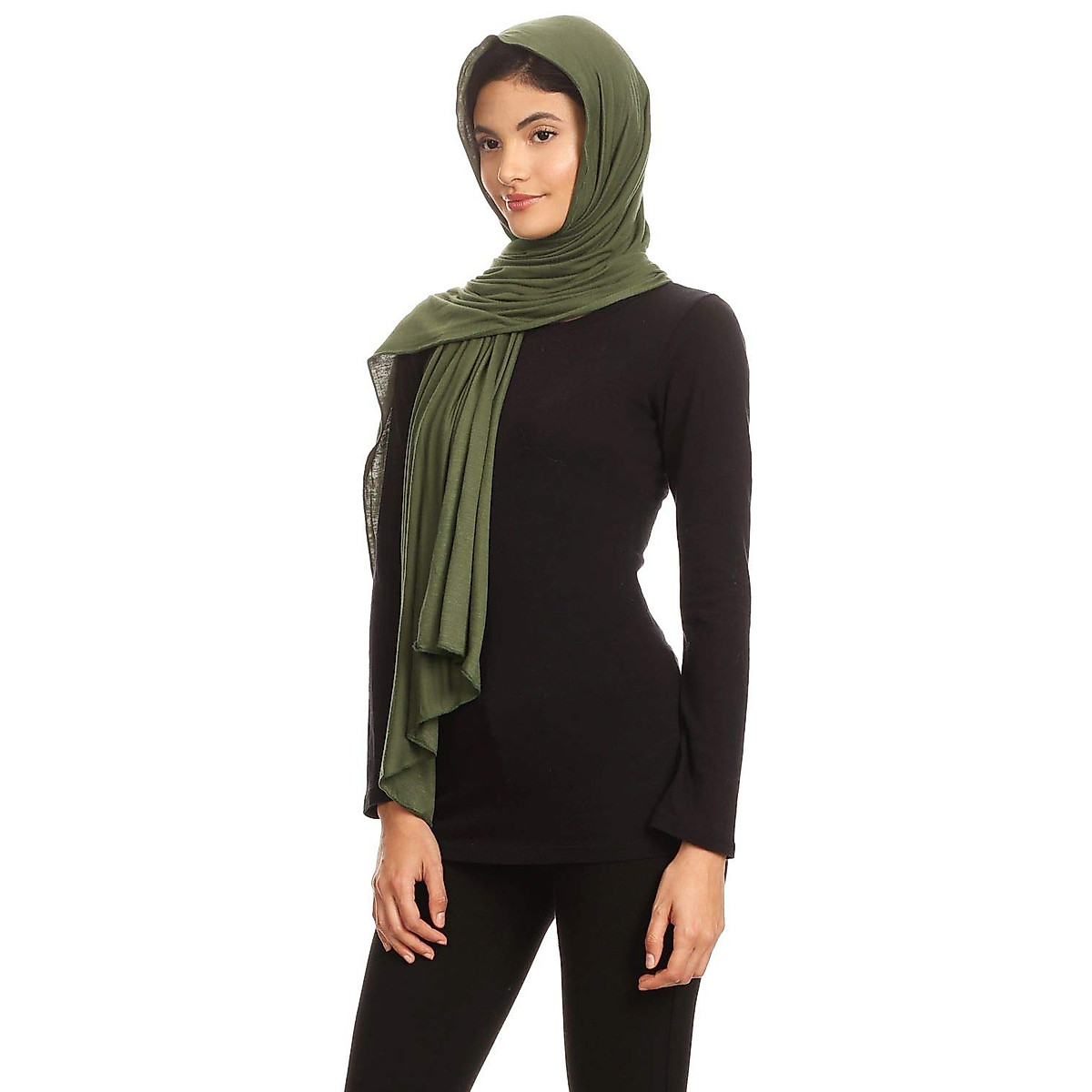 Abeelah Jersey Hijab Scarf - Made in the USA - Islamic, Muslim, African and Indian Fashion Compatible (Olive)