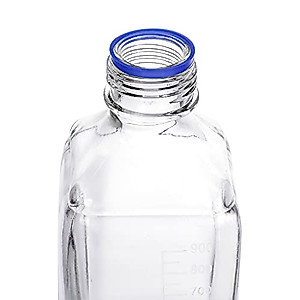 Pastein 4 Pack 1000 mL Graduated Square Reagent Media/Storage Glass Bottle With GL45 Orange Polypropylene Screw Cap