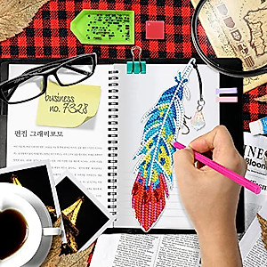 Feather Bookmark Diamond Painting Kit - pigpigboss 6 Pack DIY Acrylic Bookmark with Tassel Floral Bookmark Diamond Painting Art Feather Bookmark Diamond Dots for Adult Kid