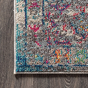 JONATHAN Y BMF103B-4 Bohemian Flair Boho Vintage Faded Navy/Cream 4 ft. x 6 ft. Area-Rug, Vintage, Easy-Cleaning, for Bedroom, Kitchen, Living Room, Non Shedding