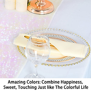 ShinyBeauty Sequin Table Runner 108 Inches Long Pack of 5 Iridescent Sequin Table Runner Christmas Decor Glitter Runner Tablecloth Hemstitch Table Runners for Baby Shower(12x108 x5pcs)