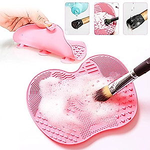 Makeup Brush Cleaning Mat, Silicone Makeup Brush Scrubber, Cosmetic Brush Cleaner, Brush Cleaning Pad, Foldable Makeup Brush Cleaning Bowl Suitable for Makeup Brush, Makeup Sponge, Powder Puff (Pink)