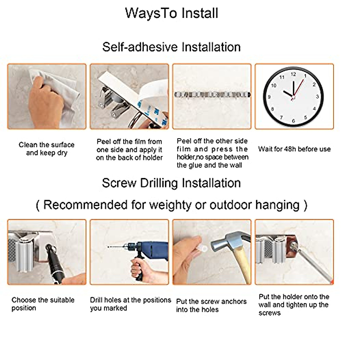 Mop and Broom Holder Wall Mount, Broom Hanger Wall Mount , 17" Mop Holder Stainless Steel with 5 Rack 4 Hooks for Home, Kitchen, Laundry Room, Garage, Garden, Bathroom, and 1 hook Separated included