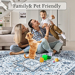 RUGSREAL Bohemian Floral Medallion Area Rug 5x7 Oriental Blue Large Bedroom Rug, Soft Non-Slip Washable Dining Room Mat Indoor Nursery Floor Carpet for Guest Room Entryway, 5x7 Blue