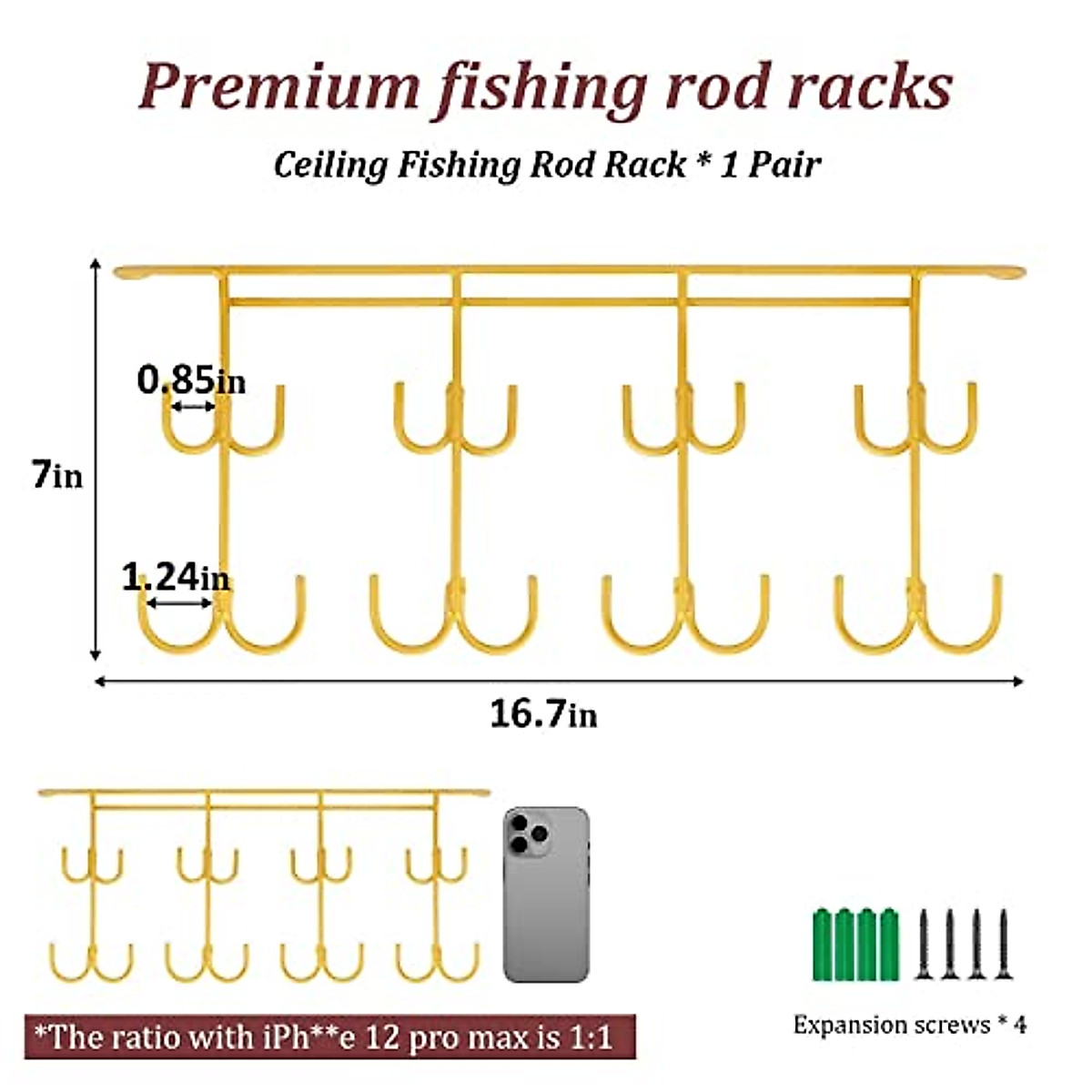 THKFISH Fishing Rod Holders for Garage Ceiling Fishing Rod Rack Store 16 Fishing Rod Combos Fishing Rod Rack for Garage Room Boats,1pair-WHITE