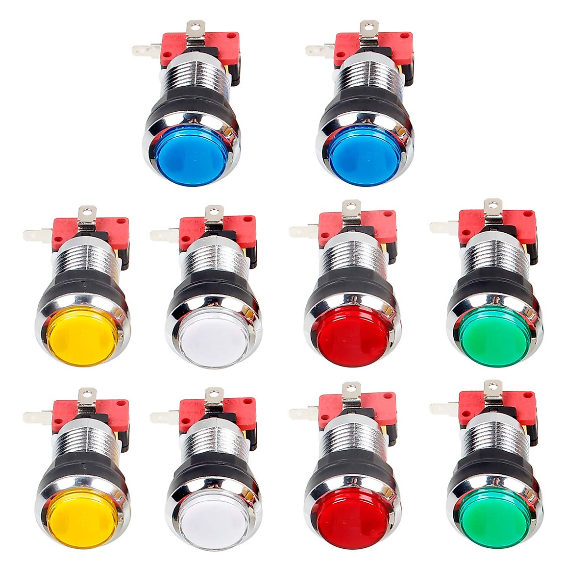 EG STARTS 10 Pcs/Lots Chrome Plating 30mm LED Illuminated Push Buttons with Micro Switch for Arcade Machine Games Mame Jamma Parts 12V Each Color of 2 Pieces