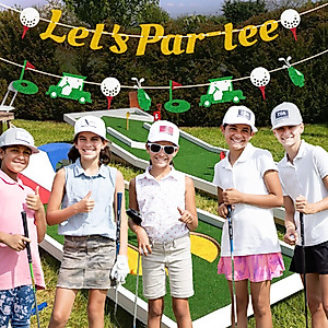 Gifloon Pre-Strung Golf Themed Birthday Banner, NO-DIY Let’s Par-tee Banner Golf Sports Theme Party Decorations for Retirement Baby Shower, Gold