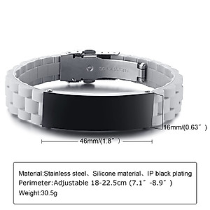 XUANPAI Personalized Custom Message Silicone Stainless Steel ID Tag Wristband Bangle,Adjustable Bracelet (Grey-Engraving)