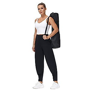 THE GYM PEOPLE Women’s High Waist Loose Comfy Wide Leg Palazzo Yoga Pants Tummy Control Lounge Workout Joggers (Medium, Black)