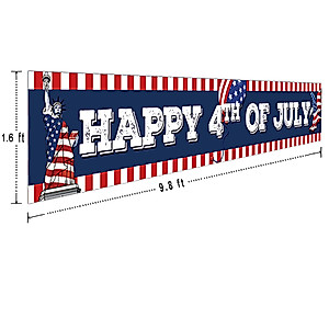 Large Happy 4th of July Banner, America Independence Day Banner, Memorial Day Decoration (9.8 x 1.6 ft)