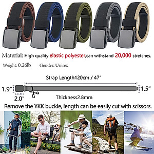 LionVII Men's Elastic Stretch Belts - Breathable Canvas Web Belt for Men No-Metal Plastic Buckle for Travel Work Adjustable [49" L x 1.5" W](Black & Gray)