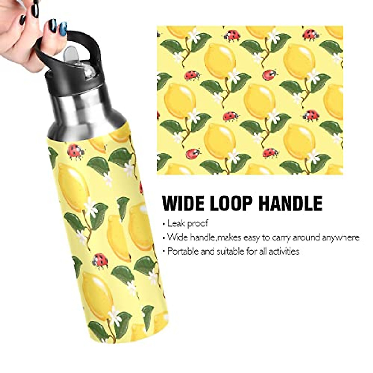 xigua Ladybug Water Bottle Double Walled Stainless Steel Leak Proof Thermo Flask for Sports Gym Cycling Outdoor,20 oz.