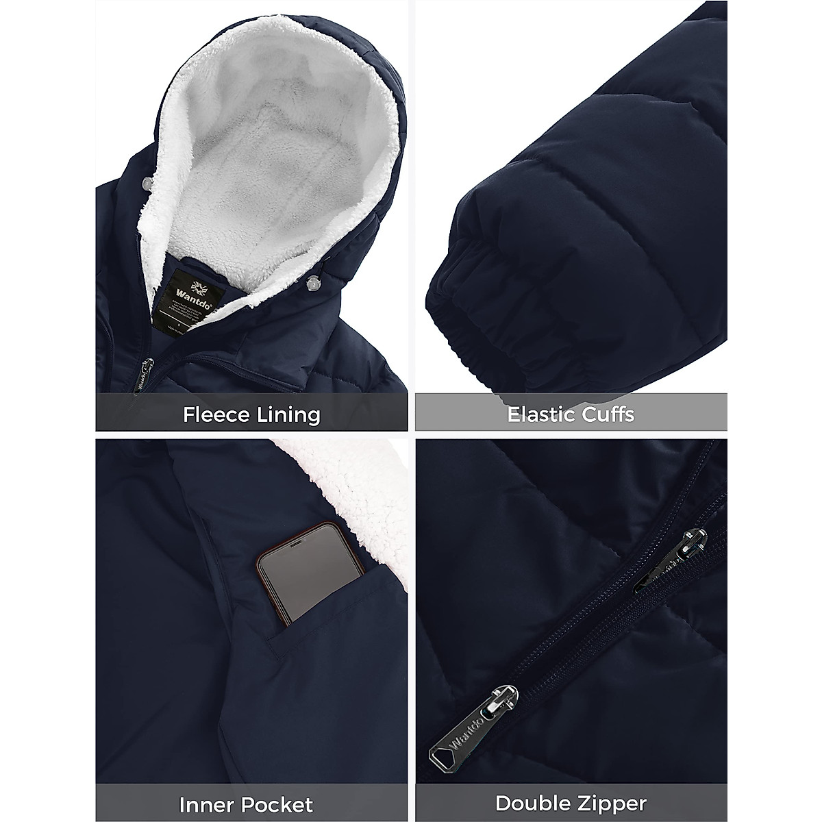 wantdo Women's Thickened Snow Coat Hooded Puffer Jacket Windbreaker Navy Medium