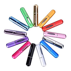 5 Pieces Portable 5ml Refillable Mini Perfume Atomiser Bottles, Easy to Fill-Underfill Empty Small Perfume Spray Atomizer multicolor. (Rainbow: Red, Rose Red, Bright Gold, Green, Bright Blue)
