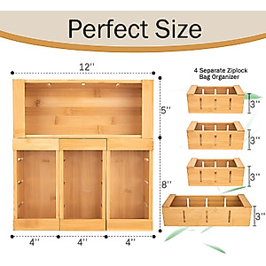 IVONNEY Bag Storage Organizer, Bamboo Food Storage Plastic Bag Organizer Drawer, Sandwich Bag Holder, Snack Gallon Quart Baggie Organizer Fit for Ziploc Hefty Glad Solimo Bags