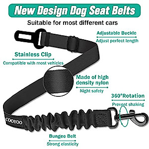COOYOO 3 Piece Set Retractable Seatbelts Adjustable Pet Seat Belt for Vehicle Nylon Pet Safety Heavy Duty & Elastic & Durable Car Harness for Dogs