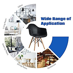 KOTEK Dining Chairs Set of 4, Mid Century Modern DSW Arm Chair w/Solid Wood Legs & Soft Cushion, Plastic Shell Side Chairs for Dining Room, Living Room, Kitchen (Black)