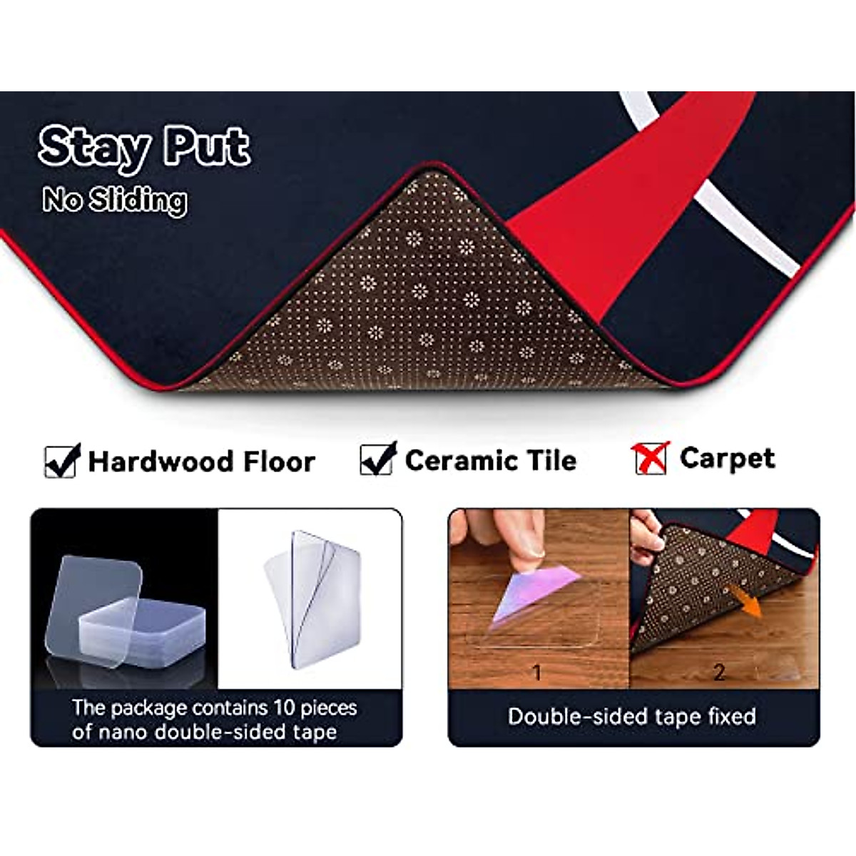 AOBOOK Gaming Chair Mat for Hardwood Floor, 36"x48" Office Chair Floor Mat for Hardwood/Tile, Large Anti-Slip Floor Protector with Double-Sided Tape for Home Ofice, Red