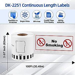 Compatible Brother DK-2251 Continuous Length Label Black/Red on White Paper Tape DK-22251 Replacement for Brother QL-820NWB QL 810W QL800, 2.4”x 50” , 6 Rolls + 1 Refillable Cartridges