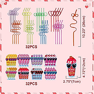 Crazy Straws,Reusable Straws,64pcs Reusable Straws with Valentine's Day Cards, Loop Novelty crazy straws and Valentines Cards for Classroom Exchange Prizes, Valentine Party Favors,Various Parties