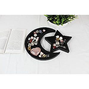 T one woods Wooden Tray for Crystal | Wooden Tray for Stones | Wooden Crystal Organizer | Wooden Moon Tray | Tray for Jewellery | Organizer for Stone (Moon&Star-Black)