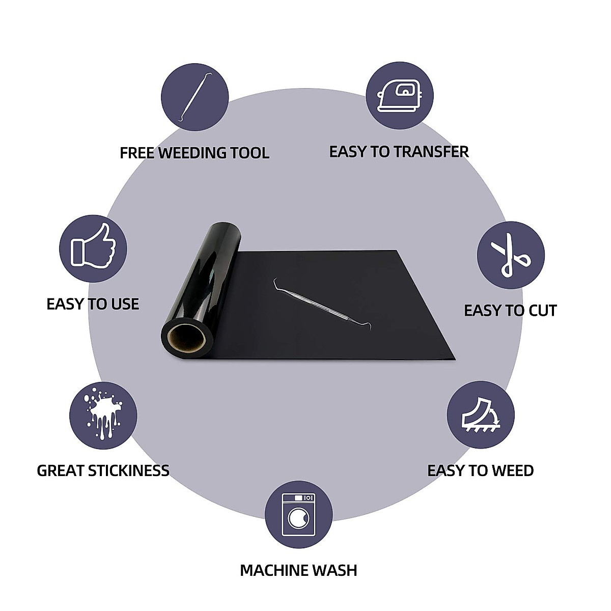 YRYM Heat Transfer Vinyl Black HTV Vinyl Roll - 12" x 18ft Black Iron on Vinyl for Cutting Machines, Black Heat Transfer Vinyl Easy to Cut & Weed, Black HTV Vinyl Roll for Heat Press Vinyl Design