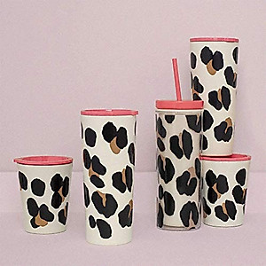 Kate Spade New York Small Insulated Coffee Cup with Lid, Leopard Print Double Walled Stainless Steel Mug, 12oz Coffee Tumbler, Forest Feline