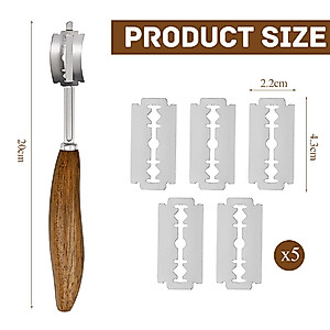 YSYONM Bread Lame for Dough Scoring Knife Stainless Steel Sourdough Scoring Tool with 5 Blades and a Dark Brown Leather Cover