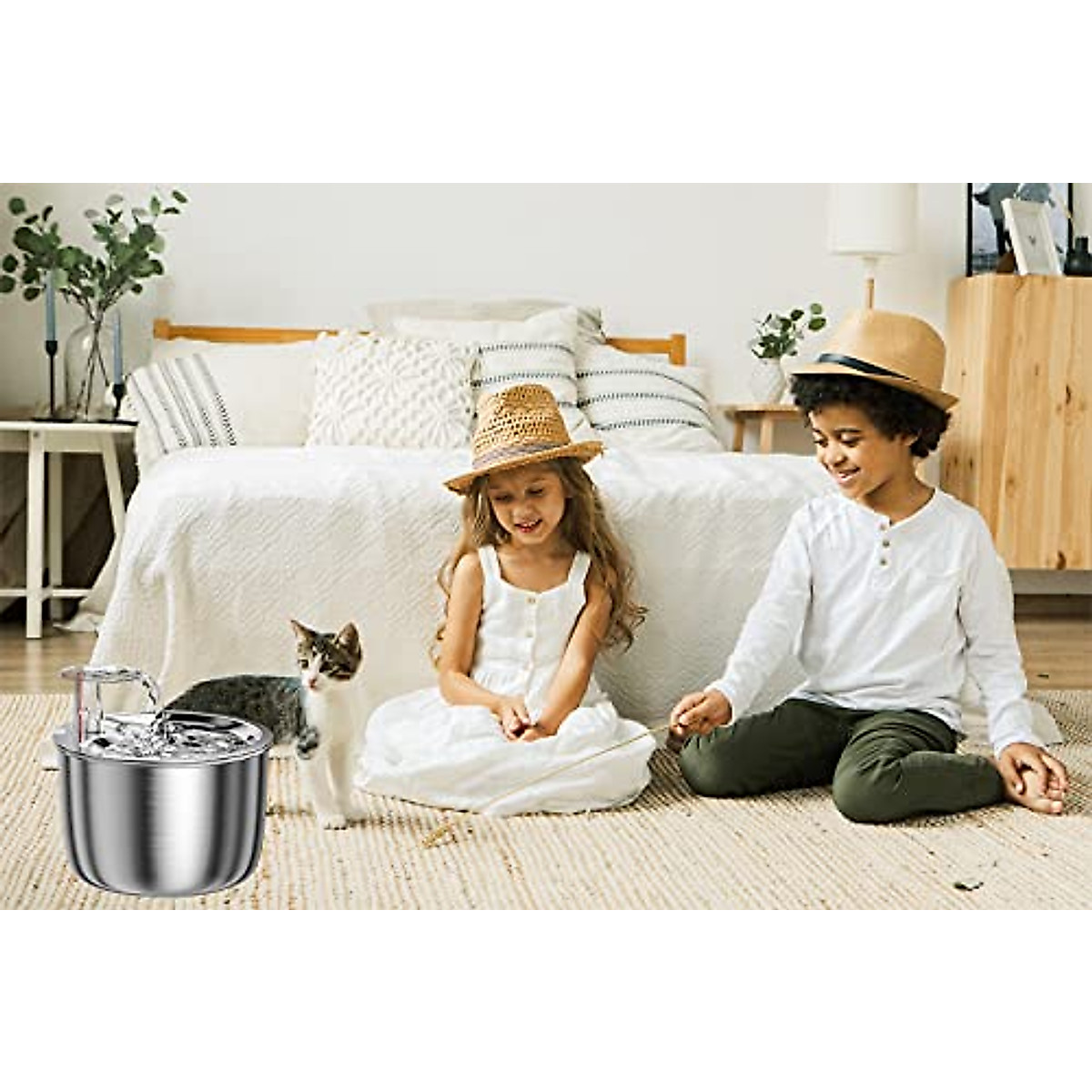 Mcacetine Cat Water Fountain Stainless Steel, Quiet Automatic Dog Water Dispenser, 2L/67oz, Adjustable Water Flow, Dog Dispenser Water Bowl, Multiple Pets Water Fountain