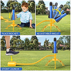 TEMI Rocket Launcher for Kids, 12 Foam Rockets and Stomp Launcher Pad, Launch up to 100+ft, Kids Outdoor Toys, Birthday Gift Toys for Kids Boys Girls Age 3 4 5 6 + Years Old