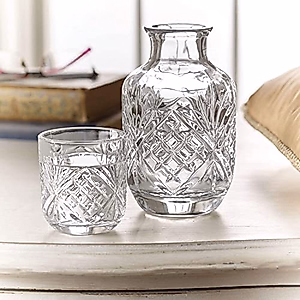 Lefonte Crystal Bedside Night Carafe Pitcher and Water Glass Tumbler Set, Bedroom Nightstand Water Pitcher and Cup Set