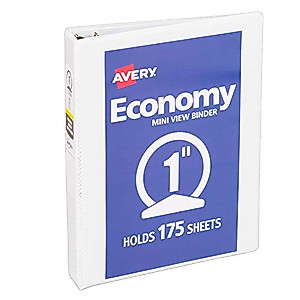 Avery Mini Economy View Binder with 1 Inch Round Ring, 5.5 x 8.5 inches, White, 1 Binder (5806) & Style Edge Insertable Plastic Dividers, 5.5 x 8.5 Inches, 5-Tab Set, 1 Set (11118)