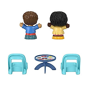 F-Price Fisher-Price Little People Card Game Figure Set - HHR45 ~ Includes 2 Little People Figures, 2 Chairs and a Table with Card Game and Cupcake Graphics, Blue, Yellow, Red