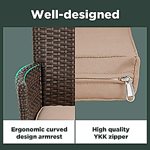 3 Pieces Patio Furniture Set Outdoor Wicker Bistro Set Rattan Chair w/ Thickened Cushions & Table Conversation Sets Patio Sofa Wicker Table Set for Yard Backyard Lawn Porch Poolside Balcony, Khaki