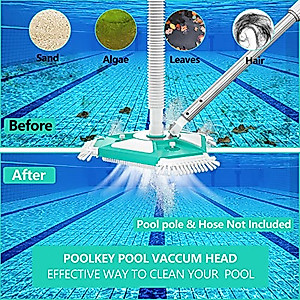 POOLKEY Upgraded Heavy Duty Pool Vacuum Head, Deluxe 15'' Triangular Shape with 18 Bottom & Corner Brushes, Wheels, 360° Rotatable Pole Connector Pool Vacuum Head for Above Ground Pool Inground Pools