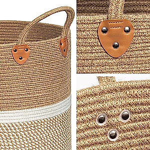 TIMEYARD Large Woven Baskets for Storage, 16'' x 16'' Blanket Storage for Living Room Toy Baskets Storage Kids, Big Laundry Basket for Dirty Clothes Pillows, White