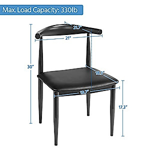 Yaheetech Mid Century Dining Chairs Armless with Backrest Modern Kitchen Chairs Metal Legs Fabric Leather Seat Set of 4, Black