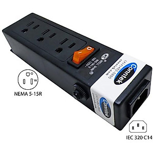 Conntek Power Strip 125V 7-1/2-Inch Housing IEC C14 to U.S 3 Prong Power Strip 3 Outlets with AC Adapter Space, Black